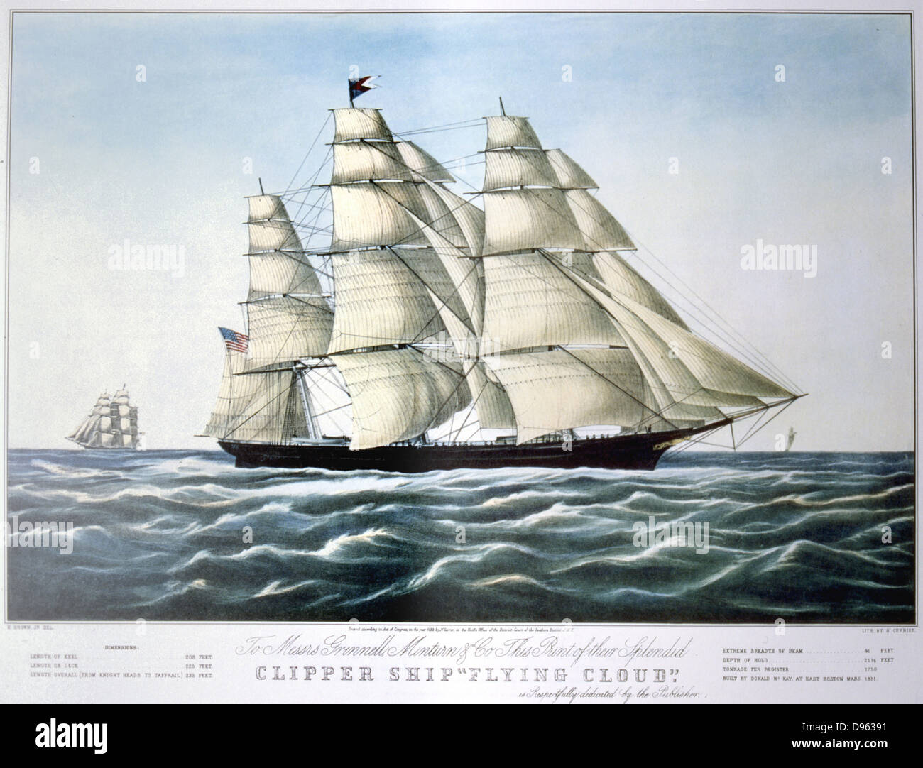 Clipper Ship 'Flying Cloud''. Lithograph by Currier and Ives, New York ...