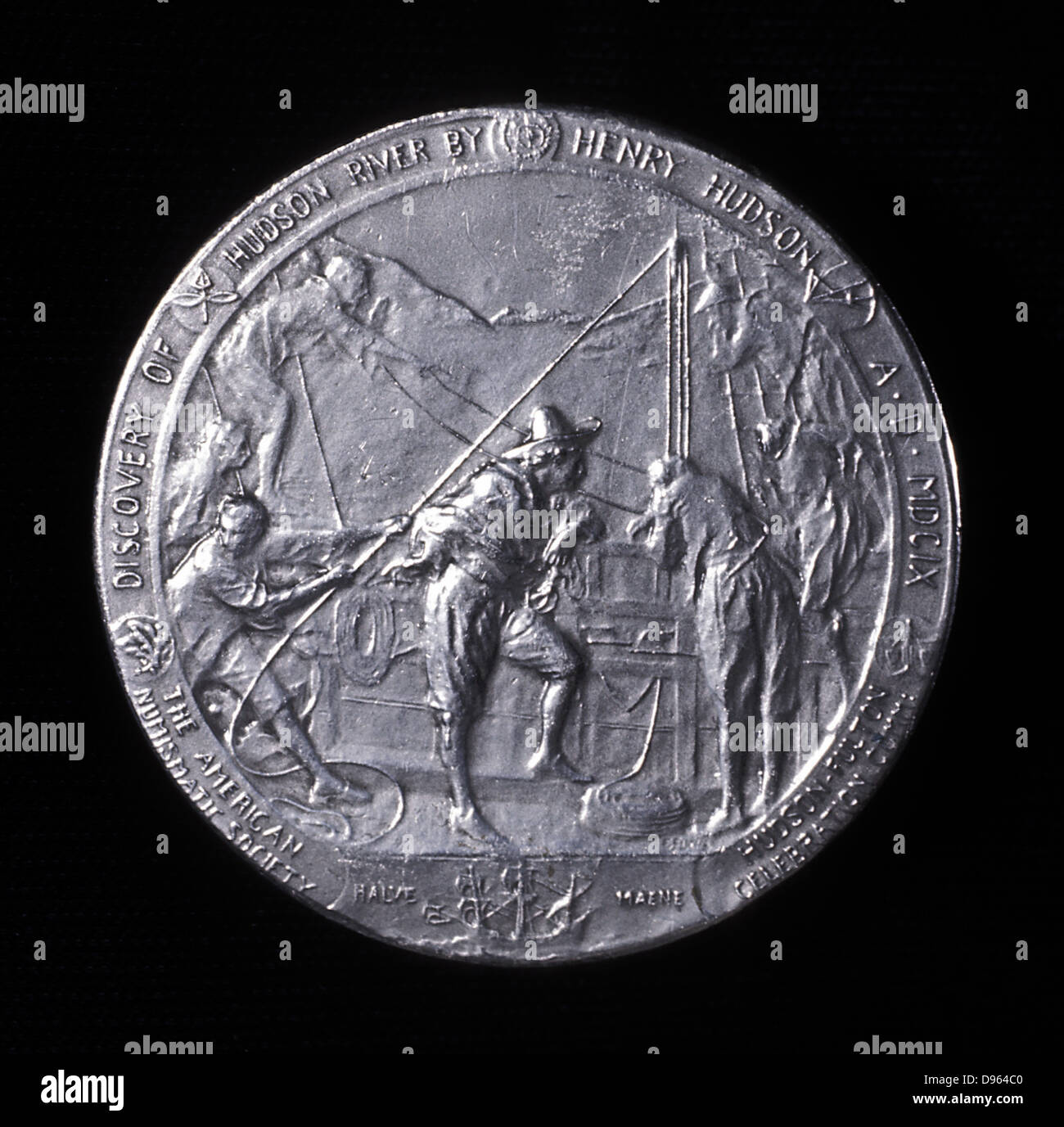 Henry Hudson (c1550-1611) English navigator. Medal showing him ...
