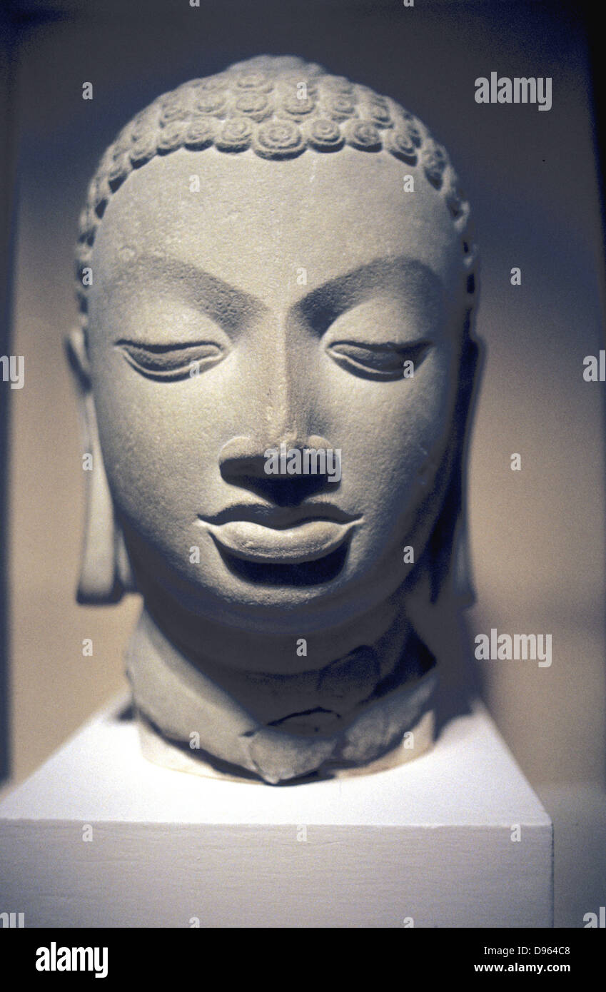 Stone head of Buddha, Gupta, 5th centry AD. Sarnath, Uttar Pradesh ...