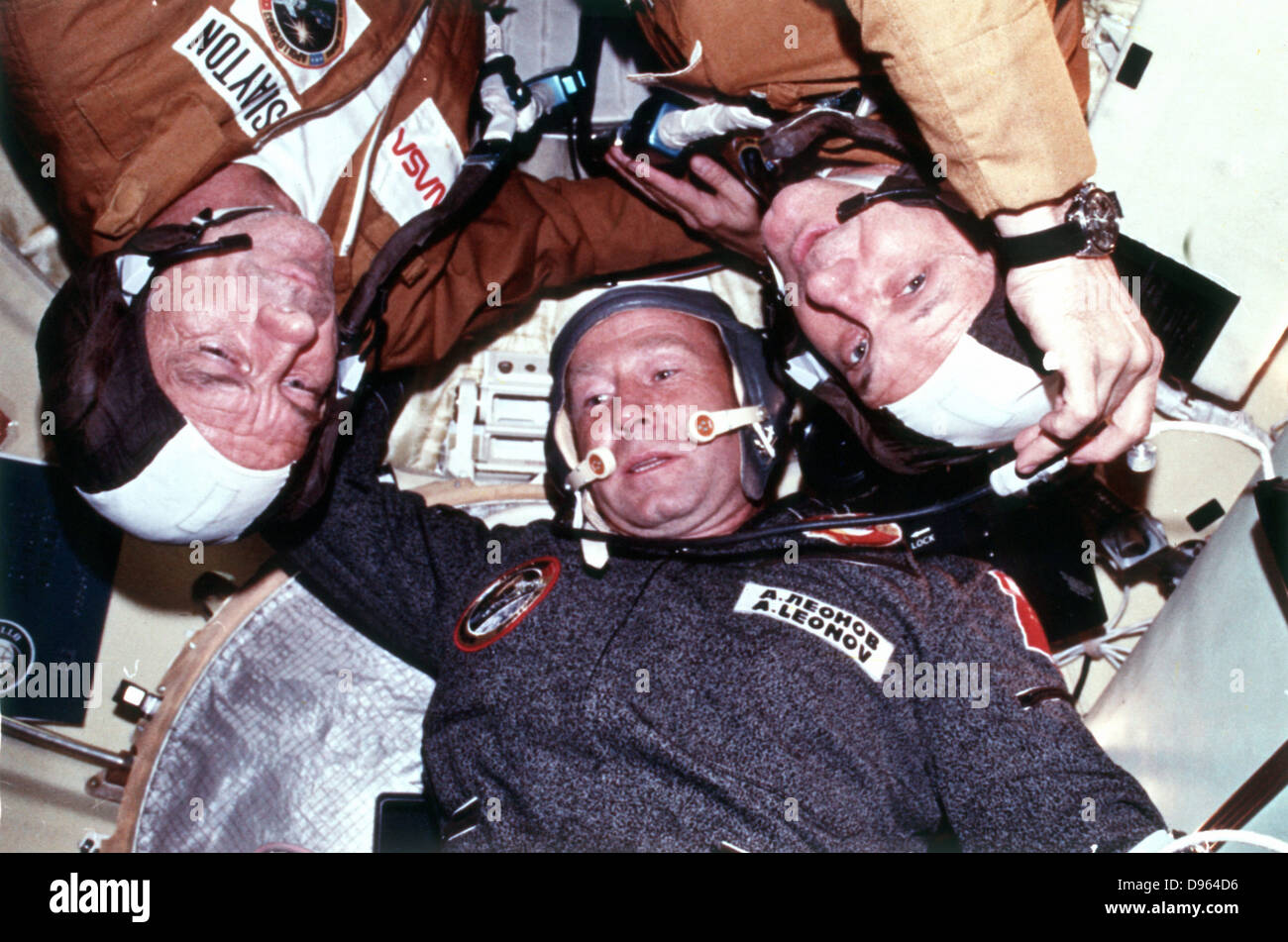 The two crews of the joint US/USSR ASTP docking in Earth orbit mission ...