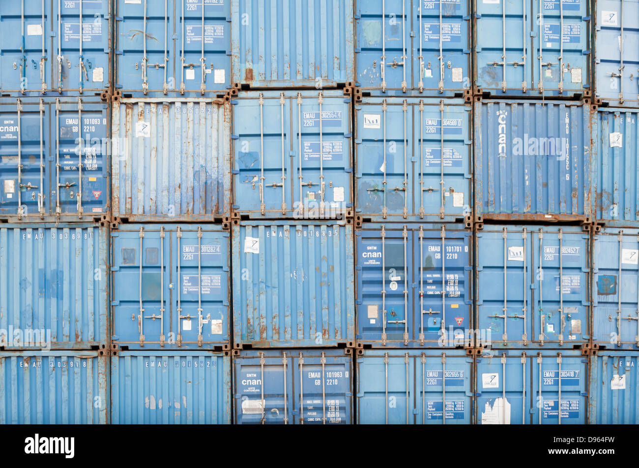 Piled blue shipping containers Stock Photo - Alamy