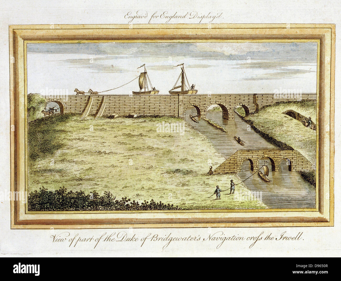 Bridgewater Canal, England, crossing the River Irwell by a viaduct. In ...