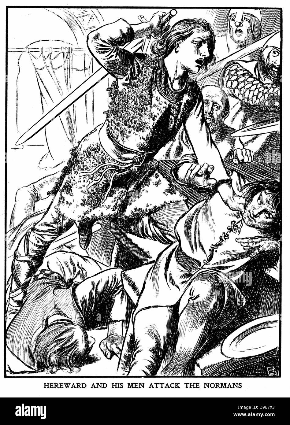 Hereward the Wake, 11th century Anglo-Saxon leader, attacking ...
