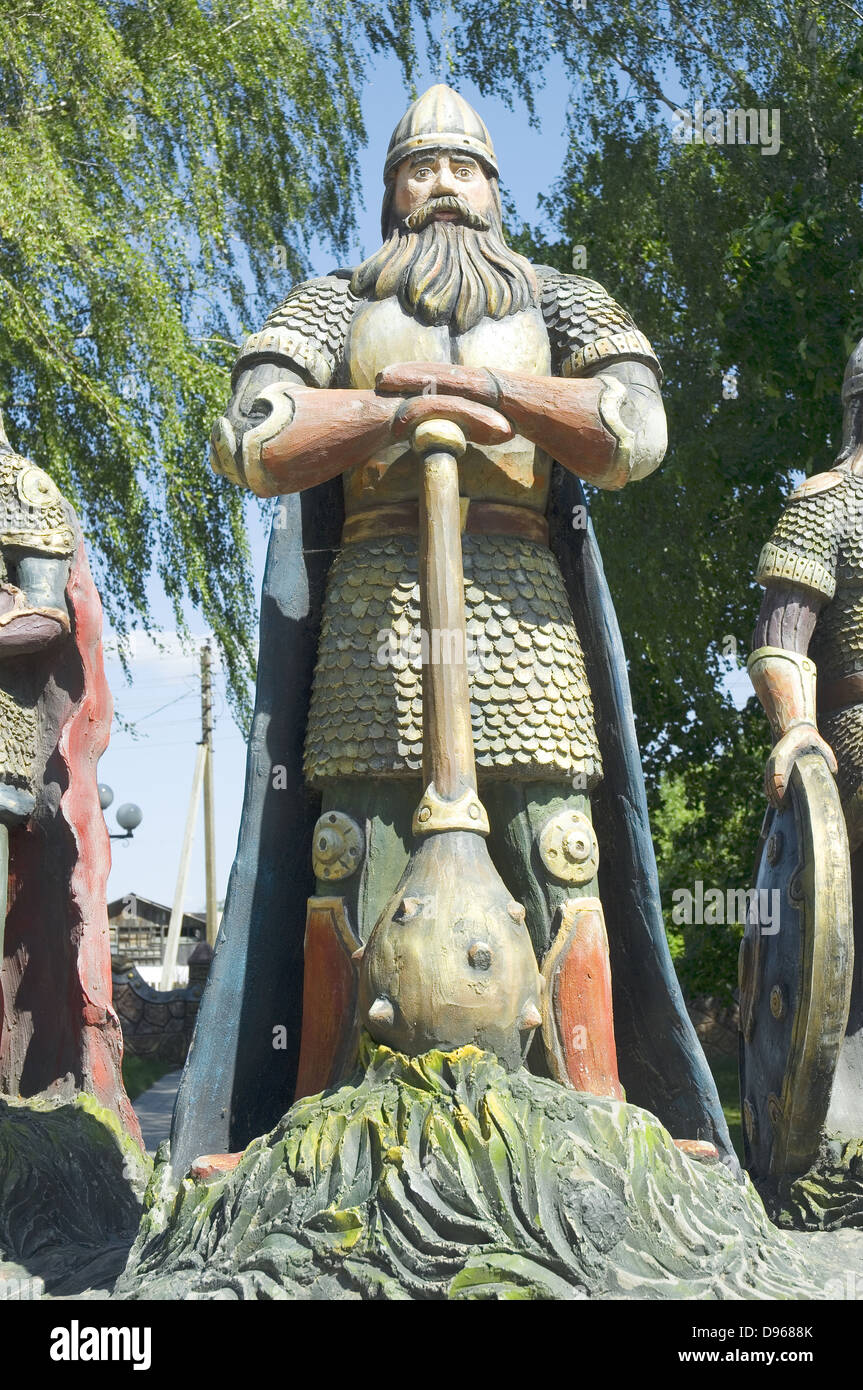 Monument to three knight in Kozelsk city Stock Photo - Alamy