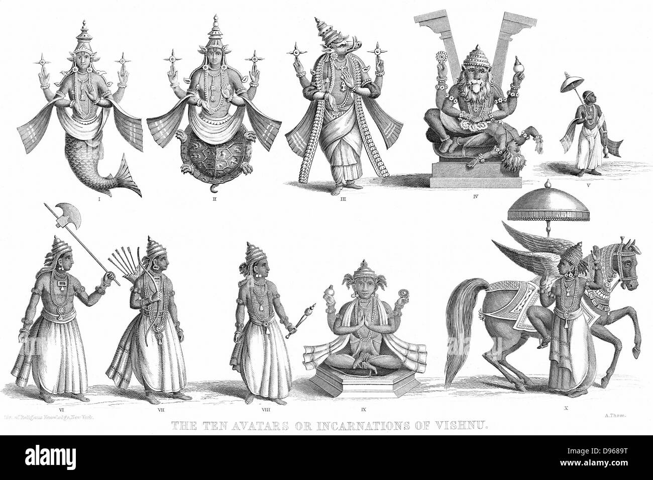 Vishnu, one of gods of the Hindu Trinity (Trimurti) in his ten ...