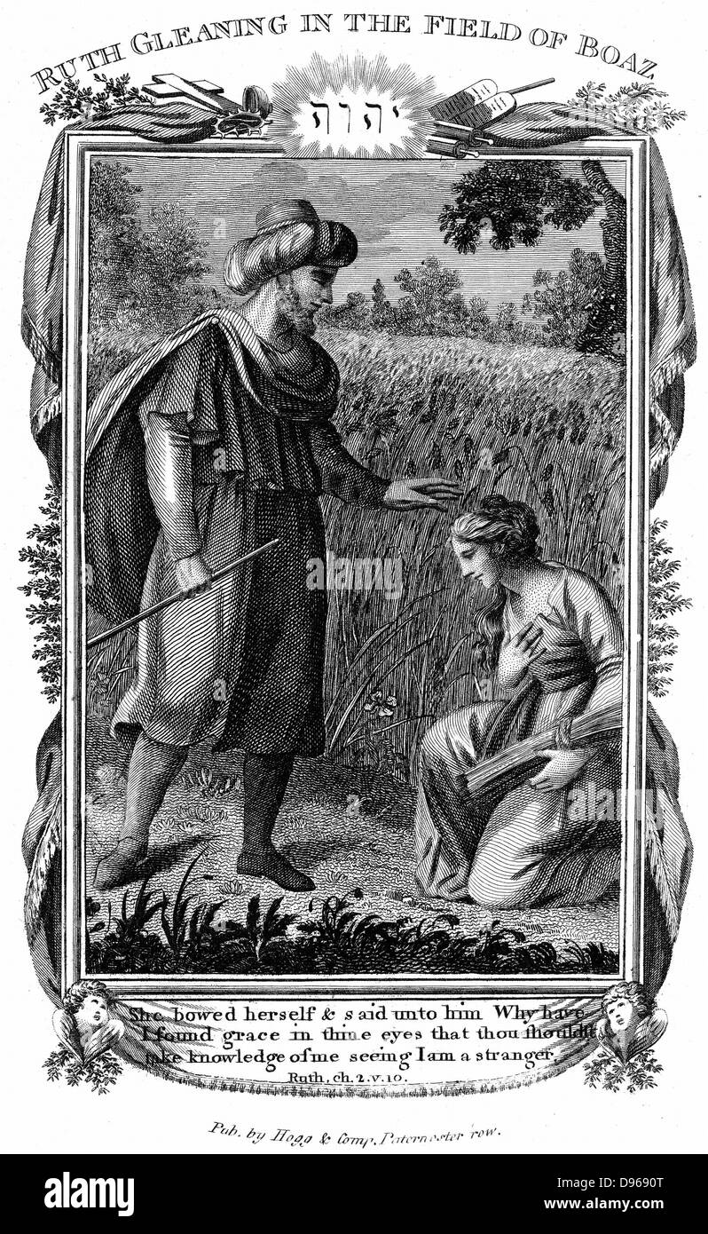 Ruth, Moabite widow, gleaning amongst the corn, and attracts the ...