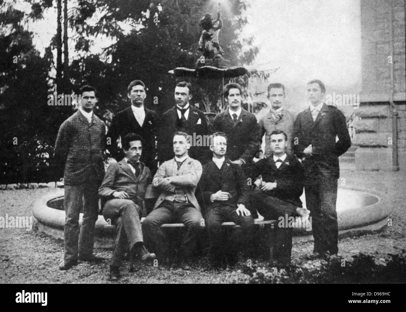 Albert Einstein (1879-1955) German-Swiss mathematician, seated left ...