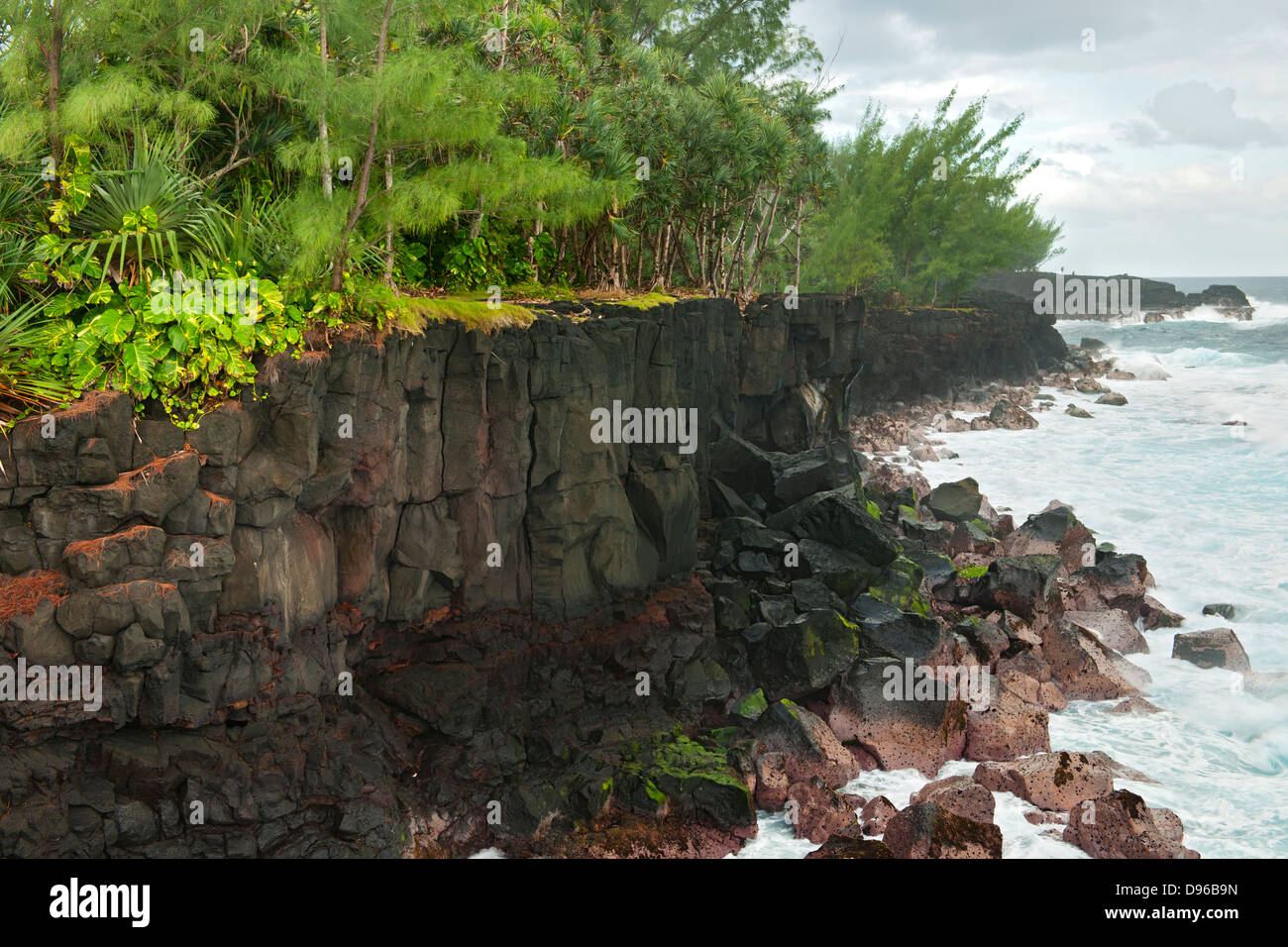 Volcanic coastline near St Philippe on the French island of Reunion in ...