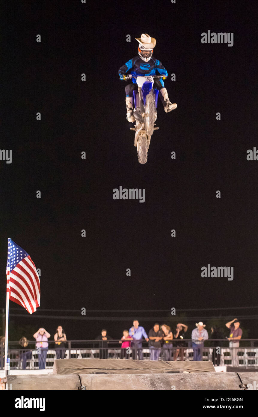 unidentified rider giving FMX motocross demonstration as part of the ...