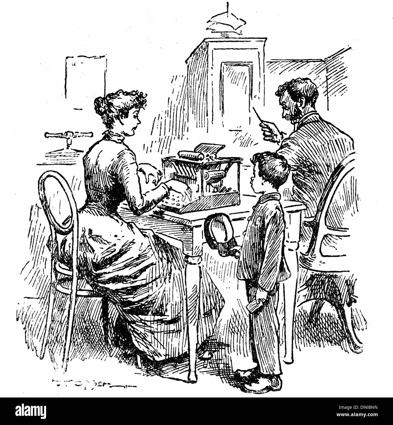 Female typist. Wood engraving published London 1893 Stock Photo - Alamy