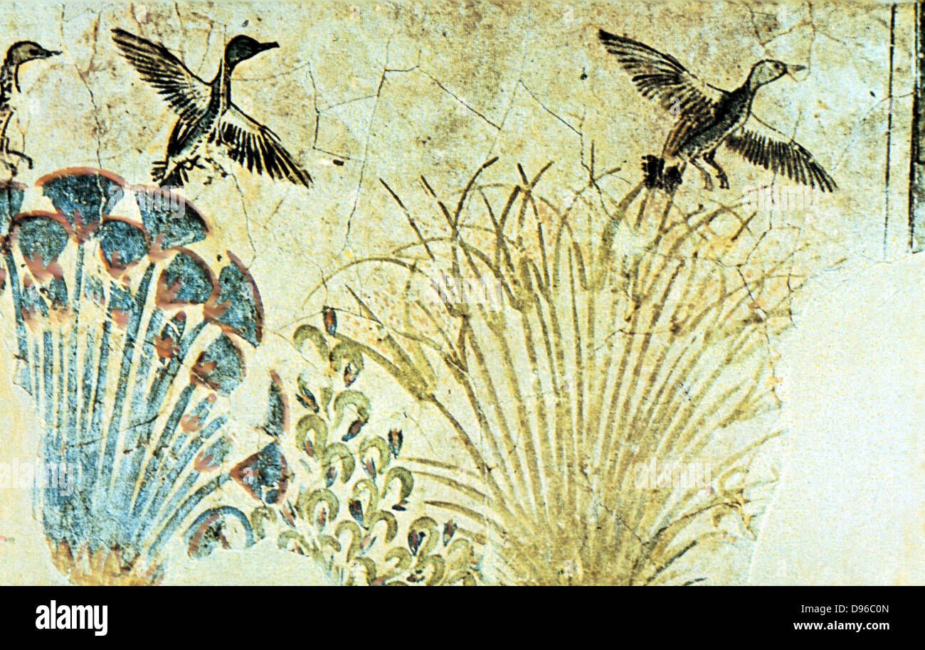 Wall painting from tomb of Akhnaton (Akenaton or Akhenaten) c1375 BC ...