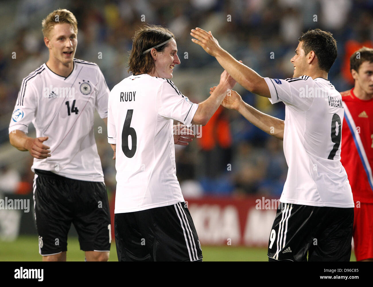 Sebastian Rudy (center) of Germany celebrates his goal with Kevin ...