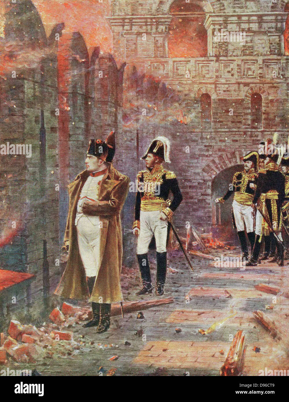 Napoleon and his staff watching the burning of moscow hi-res stock ...