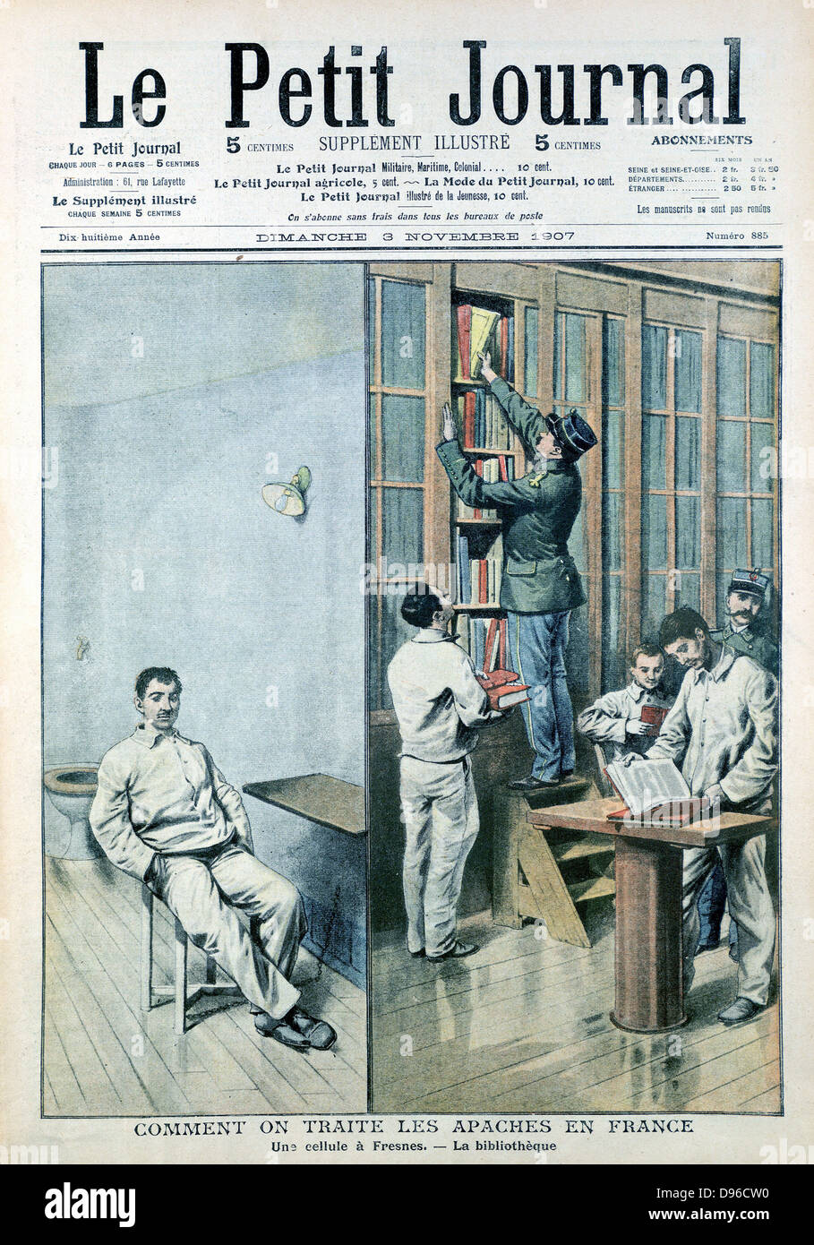 Cell and Library at the prison at Fresnes. From 'Le Petit Journal ...