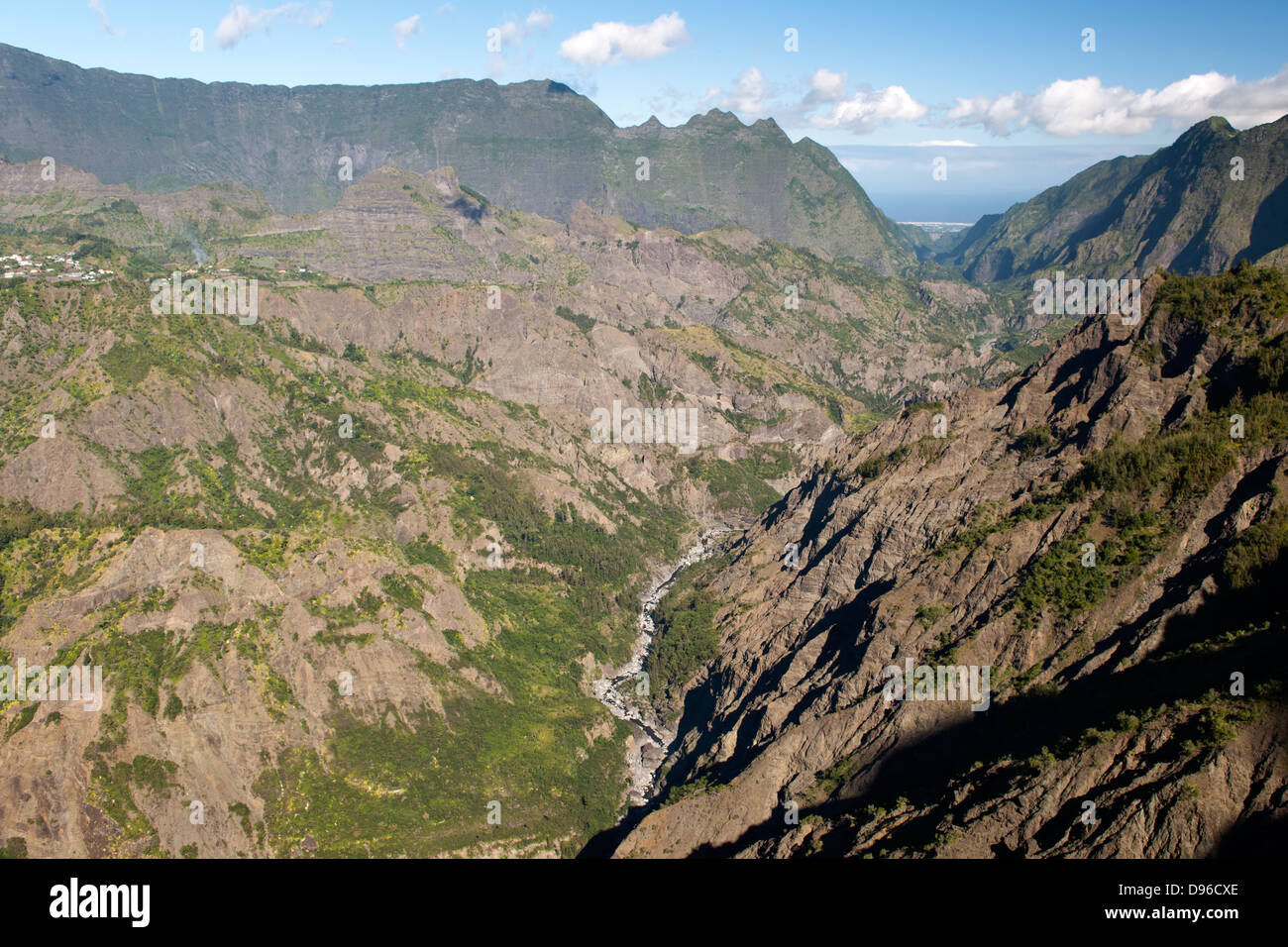The Cirque de Cilaos caldera on the French island of Reunion in the ...