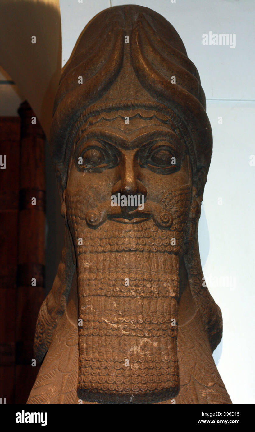 Human-headed winged bull (or Šedu) statue. Assyrian (circa 710-705 BC ...