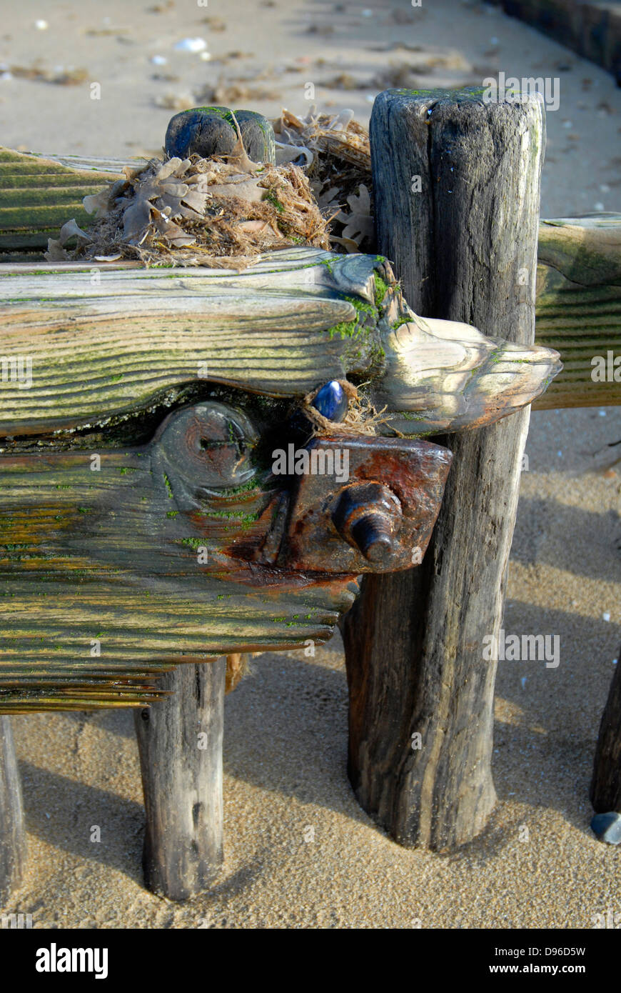 Beach detail, timber breakers on a Norfolk Beach near Hunstanton Stock ...