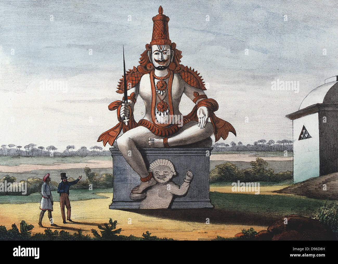 Statue of a Hindu evil genie. Coloured lithograph from 'L'Inde ...