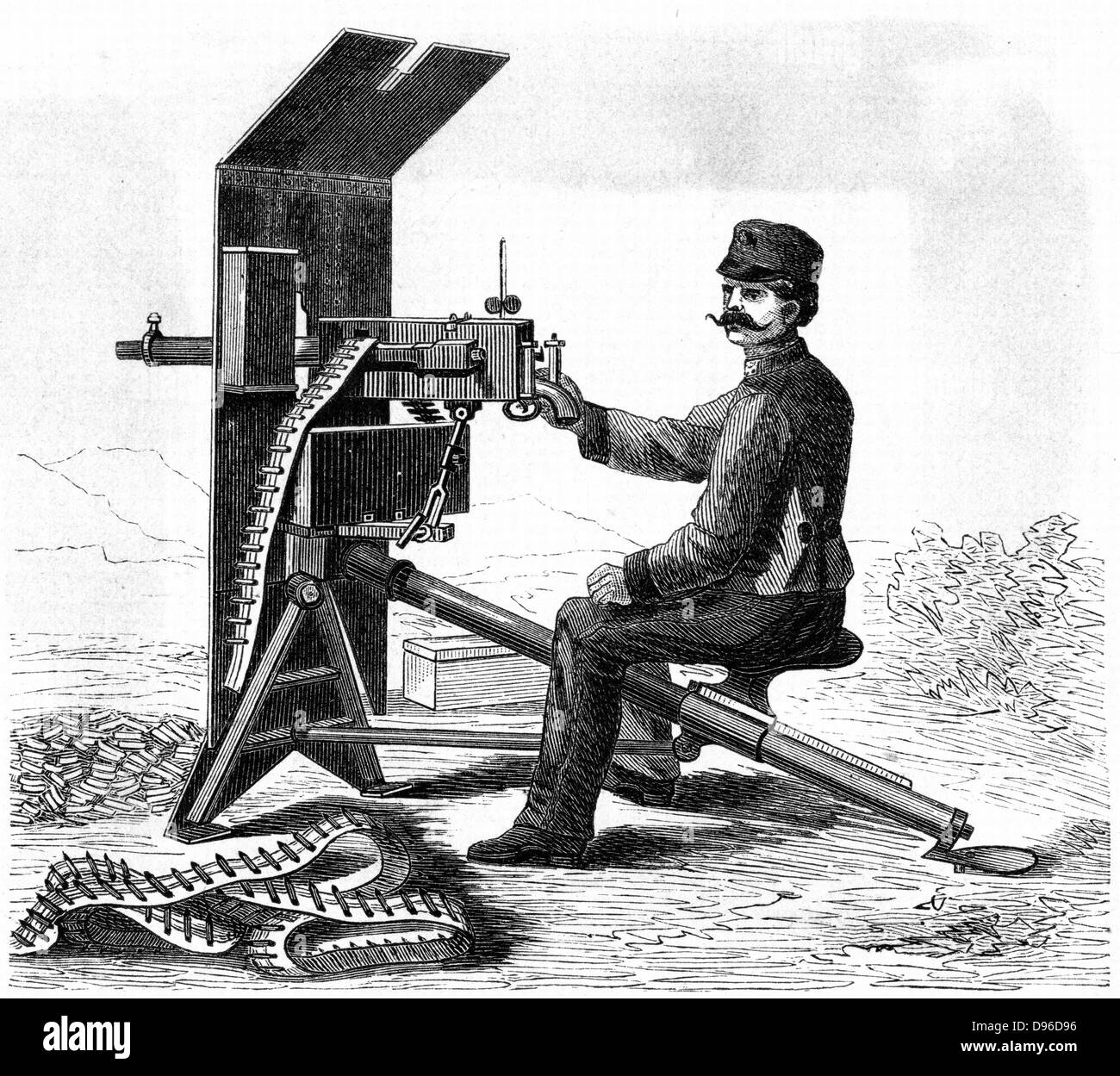 First model of Hiram Maxim's machine gun. From 'Der Stein der Weisen ...