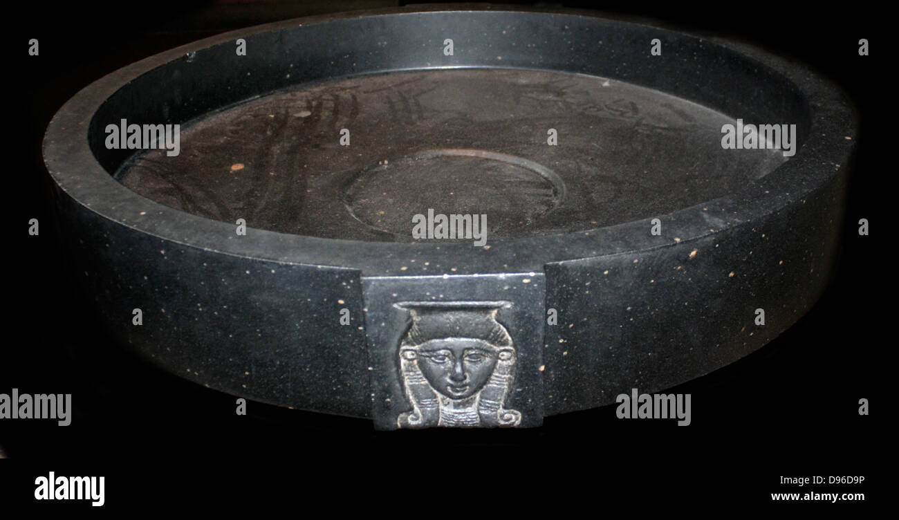 Black Basalt libation bowl. Twenty Sixth Dynasty, about 625 BC. The rim ...