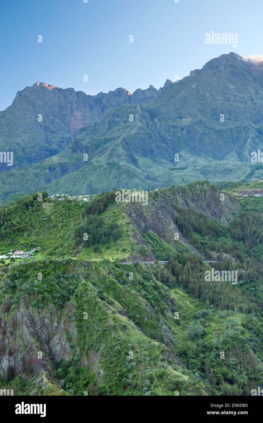 Dawn view across the Cirque de Cliaos caldera on the French island of ...