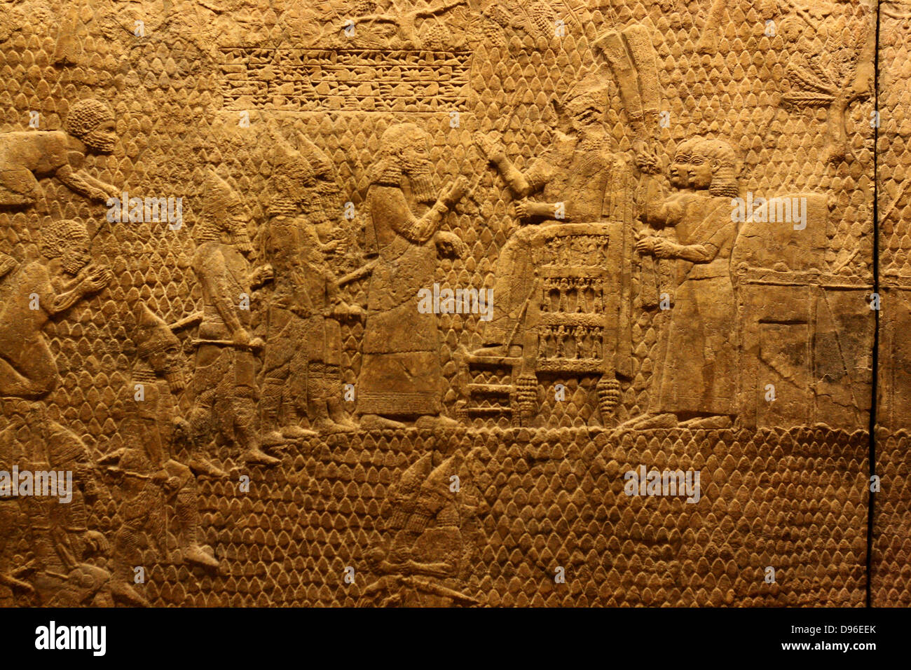 Wall panel depicting Sennacherib watching the capture of Lachish ...