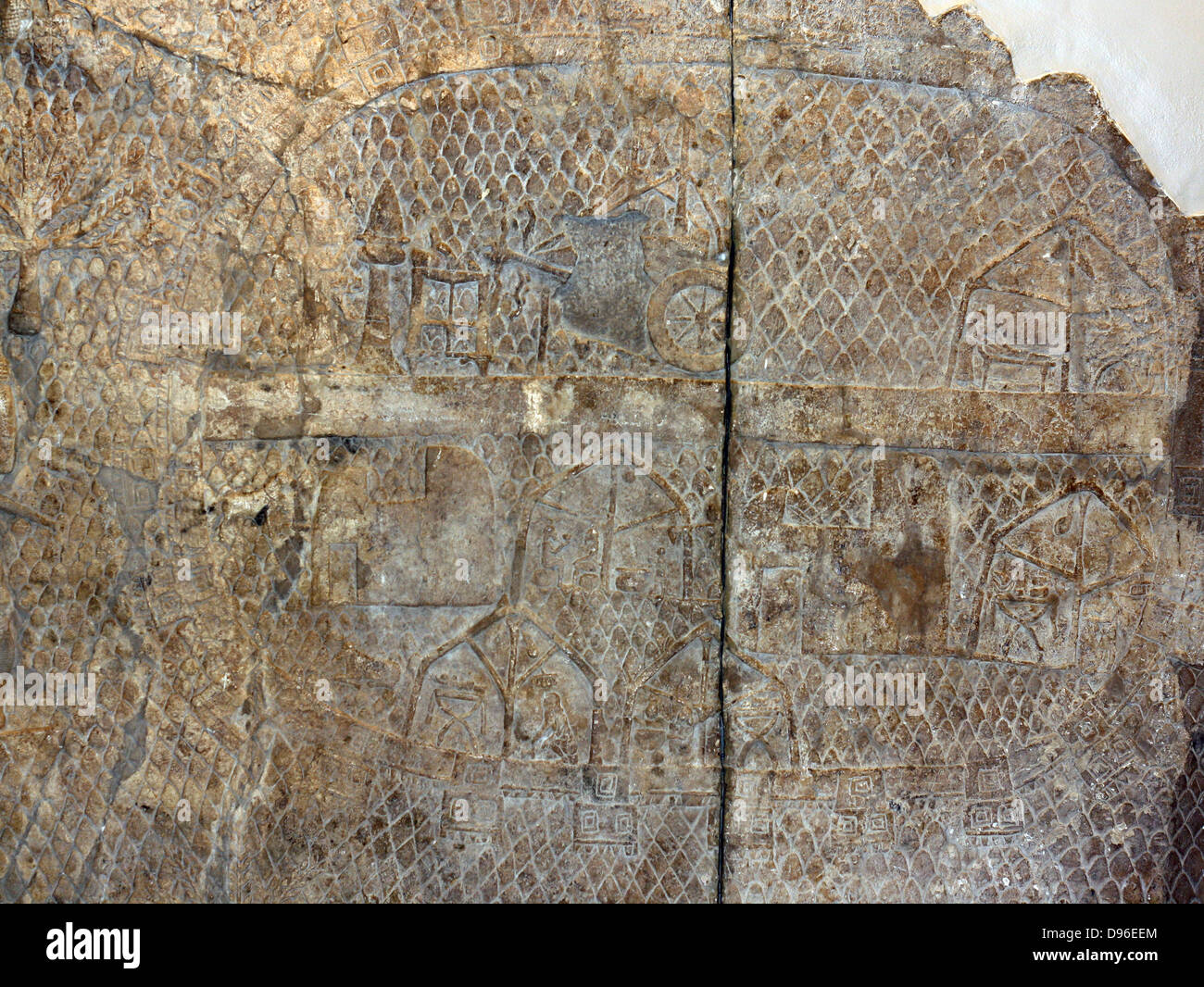 Wall panel showing the Assyrian camp. Assyrian, approximately 700-692 ...
