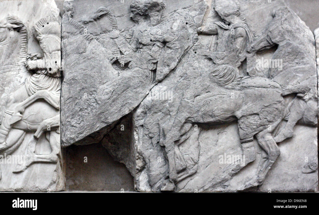 Detail from the Parthenon Frieze. Greek marble sculpture, made between ...