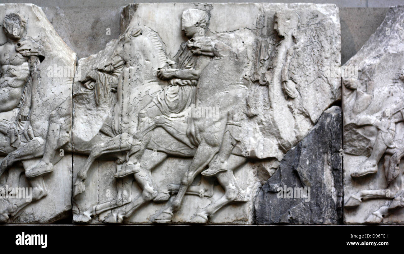 Detail from the Parthenon Frieze. Greek marble sculpture, made between ...