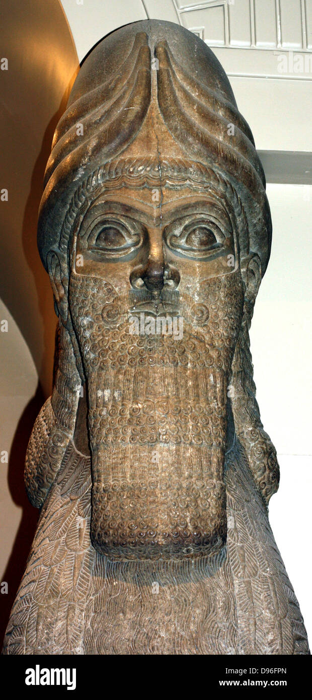 Sculpture of winged human headed lion. Assyrian (circa 865-860 BC) from ...