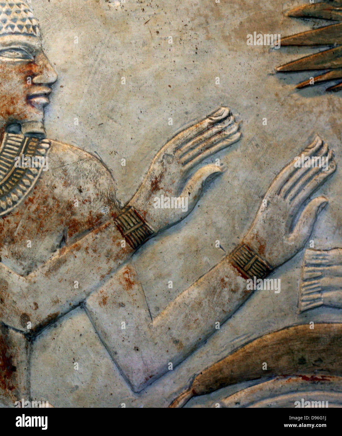 Egyptian wall relief. Depicting figures giving food and offerings. Also ...