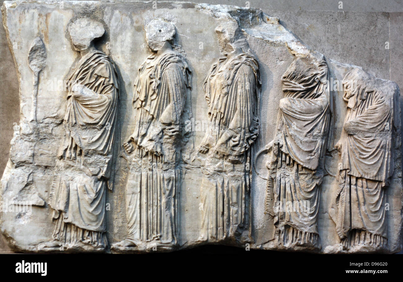 Detail from the Parthenon Frieze. Greek marble sculpture, made between ...