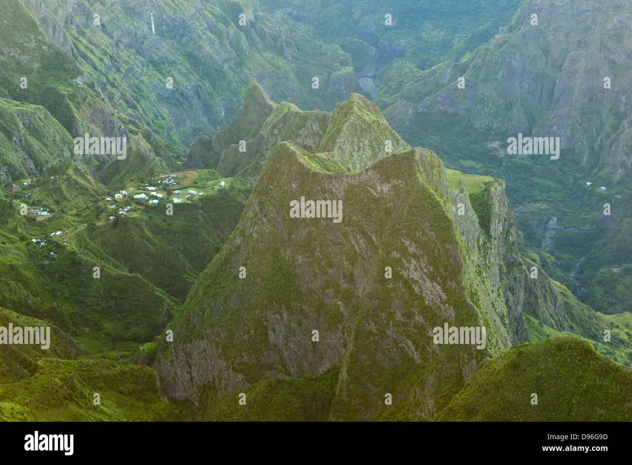 Dawn view into the Cirque de Mafate caldera on the French island of ...