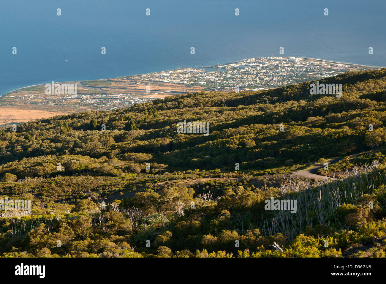 Early morning view of the west coast of the French island of Reunion in ...