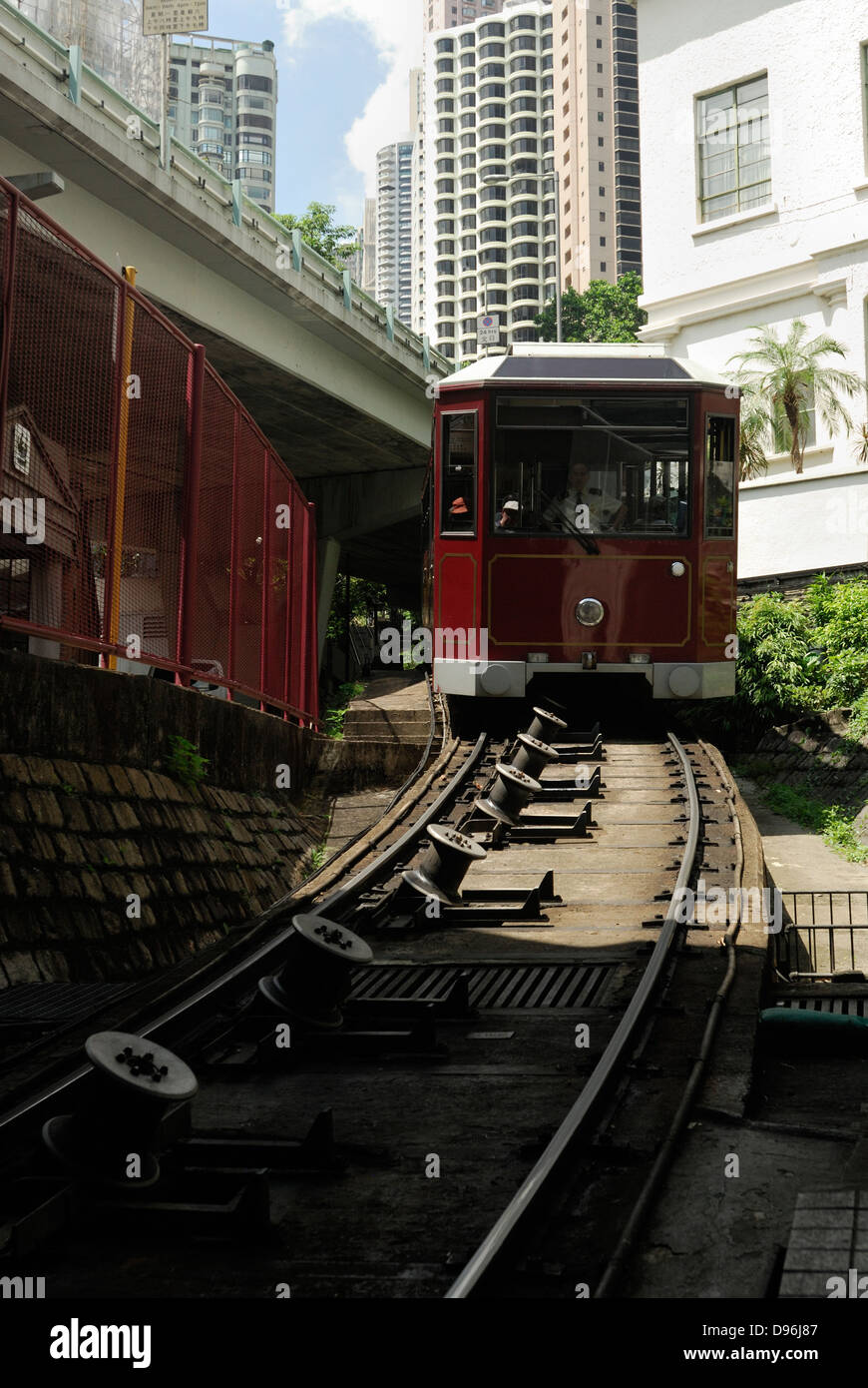 Tram returning from the top of the Peak, Hong Kong China Stock Photo ...