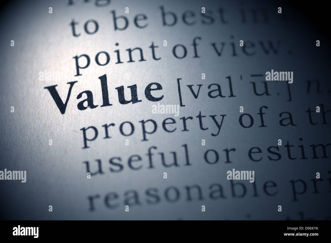 Dictionary definition of the word Value Stock Photo - Alamy