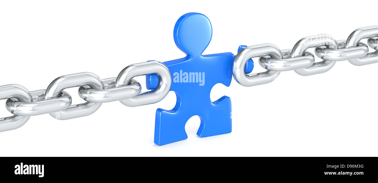 Puzzle people holding Chain Link. Blue Stock Photo - Alamy