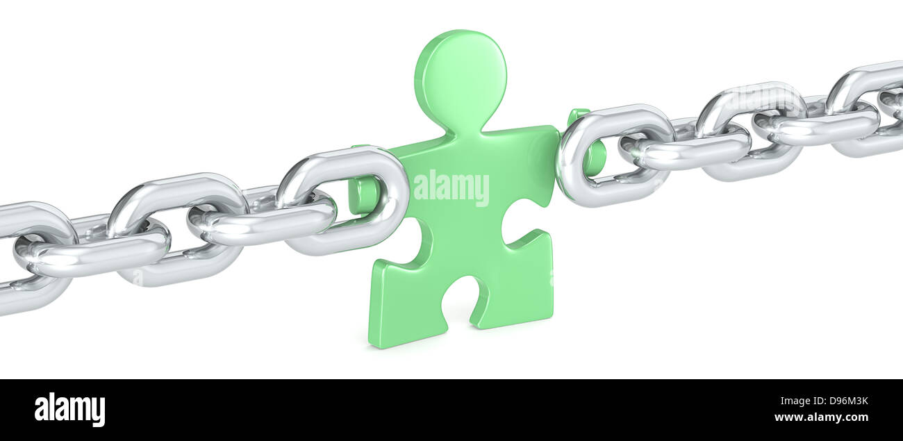 Puzzle people holding Chain Link. Green Stock Photo - Alamy
