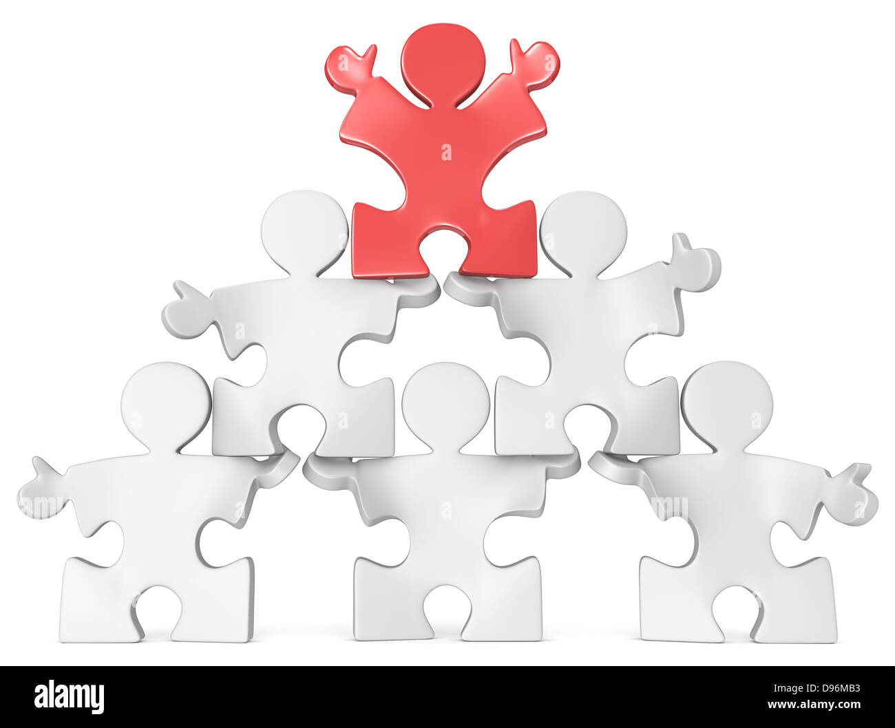 Puzzle people x 6 in Pyramid Formation. Red Stock Photo - Alamy