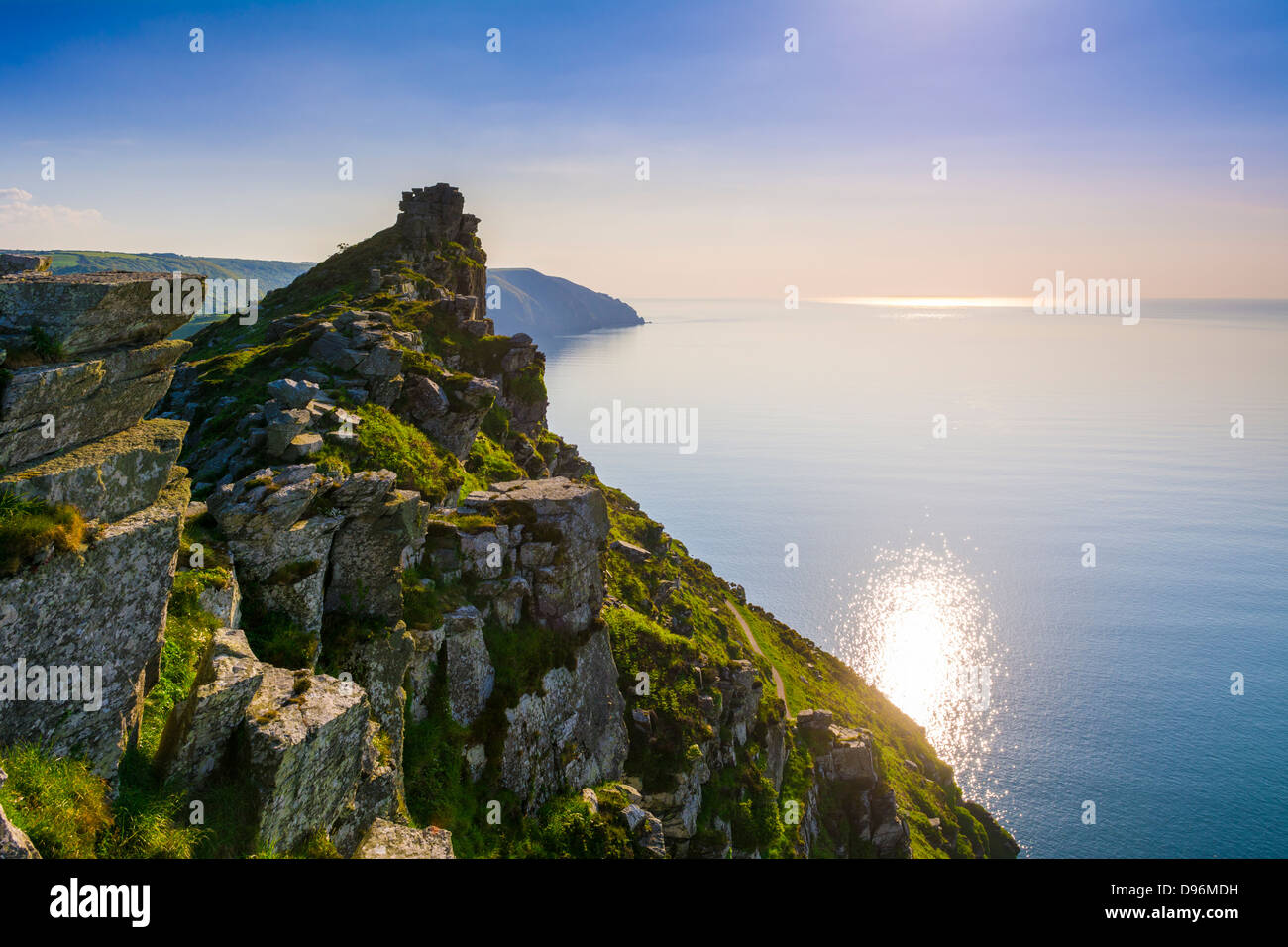 Cliffs overlooking the Bristol Channel at Valley of the Rocks in Exmoor ...