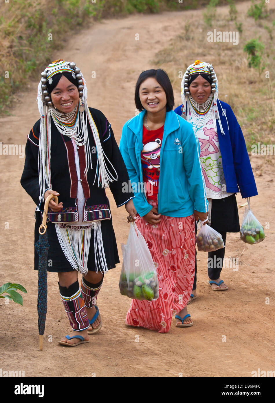 Women of the AKHA tribe wear elaborate headdresses made of beads ...