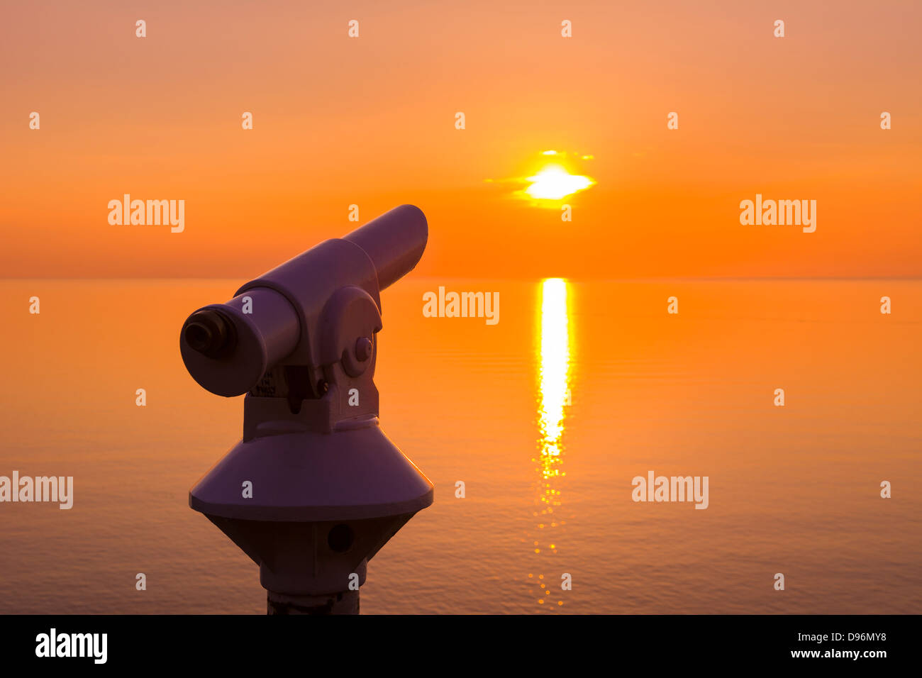 Telescope at Valley of the Rocks at sunset in Exmoor National Park on ...