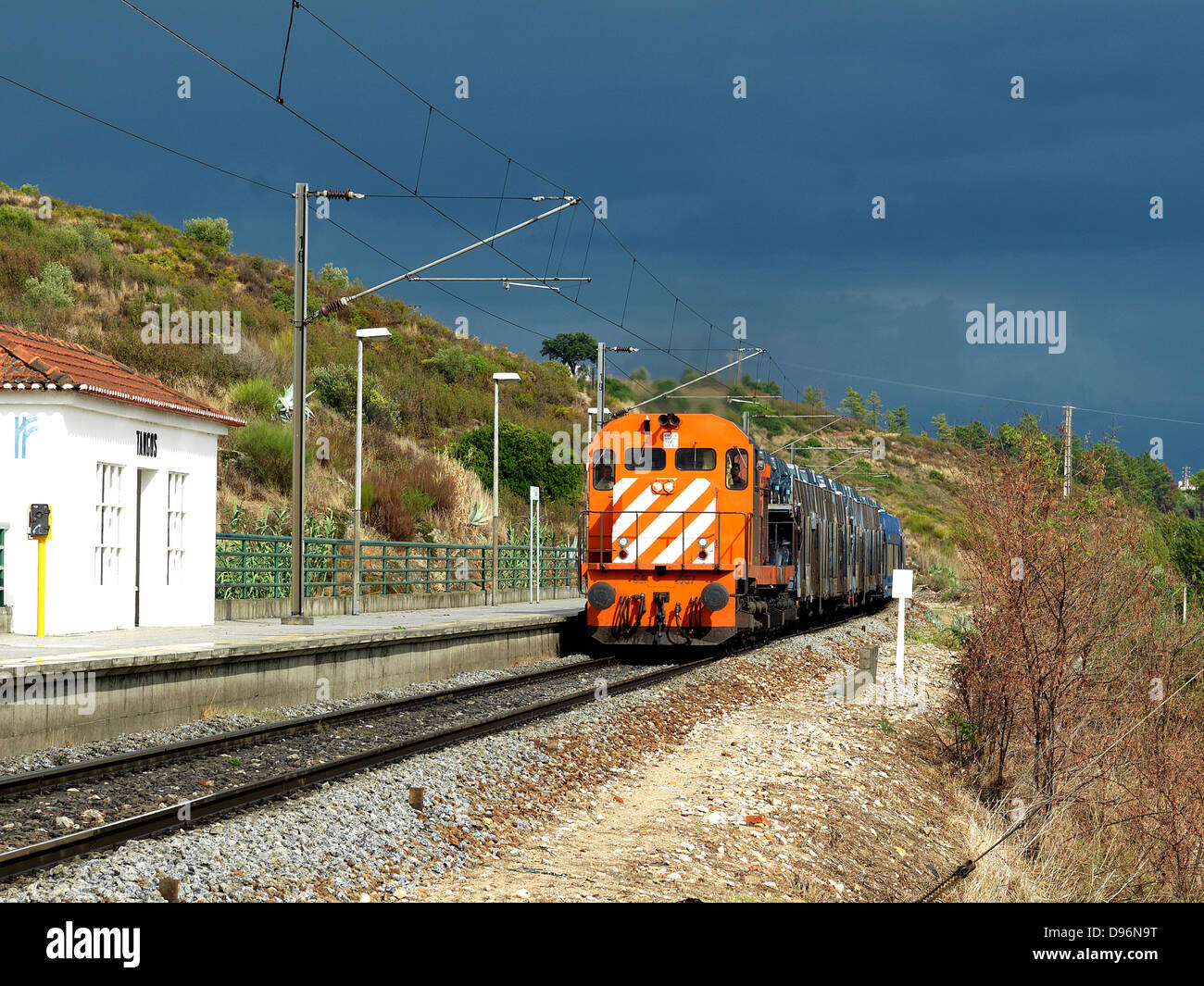 Train passing through level crossing Stock Photo - Alamy