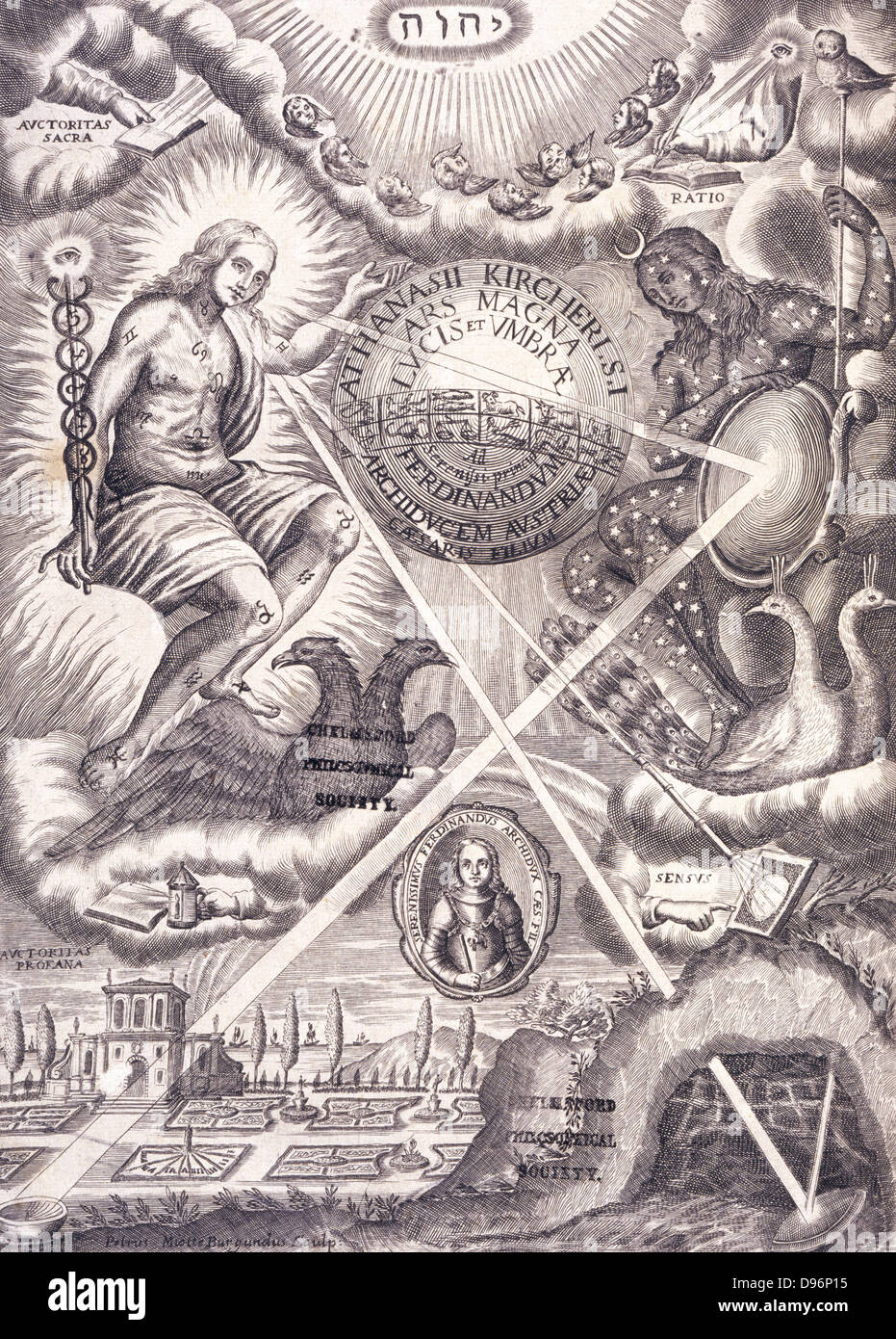 1671 traditional hermetic alchemical symbols are mixed with a telescope ...