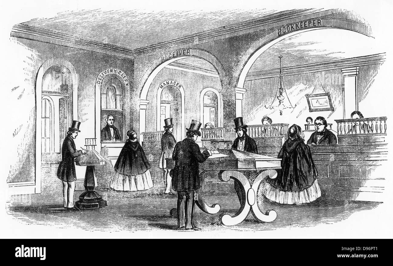 Morse telegraph. [1859]. The public reception room where telegraph ...