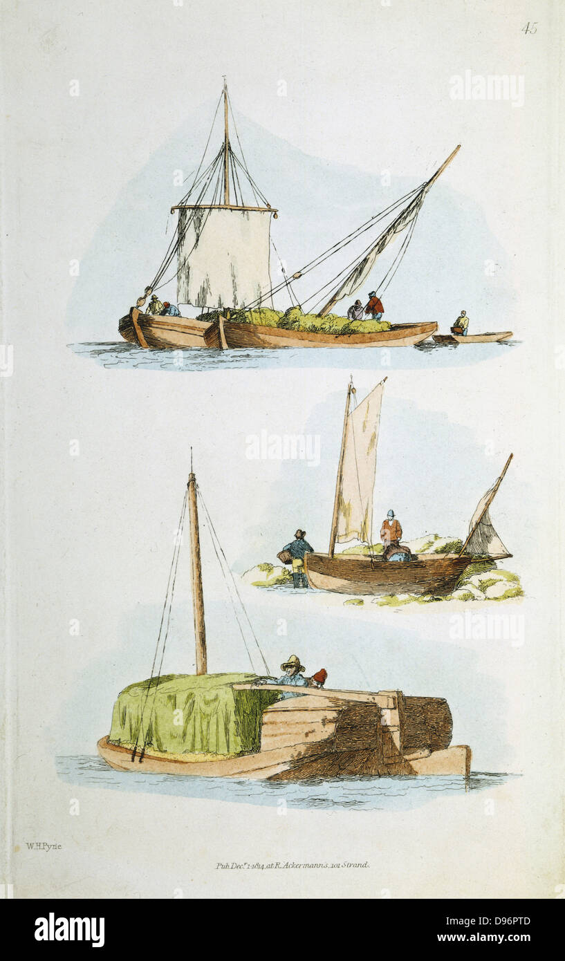 Norfolk hay boats, top and bottom. Small square-rigged coastal vessels ...