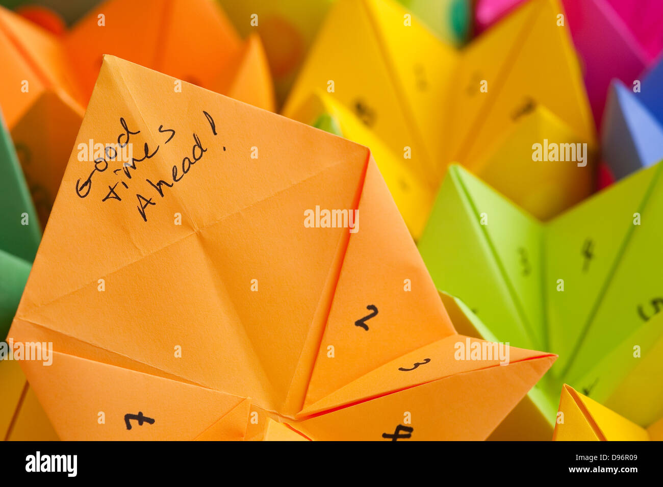 Multicolored cootie catchers, origami fortune teller with numbers and ...