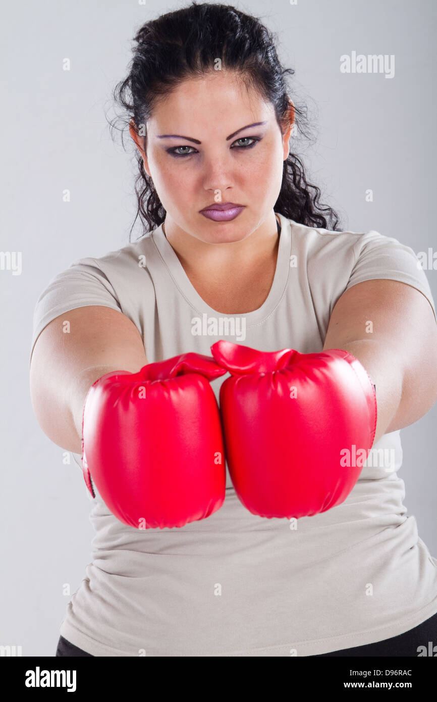 plus size woman with boxing gloves Stock Photo - Alamy