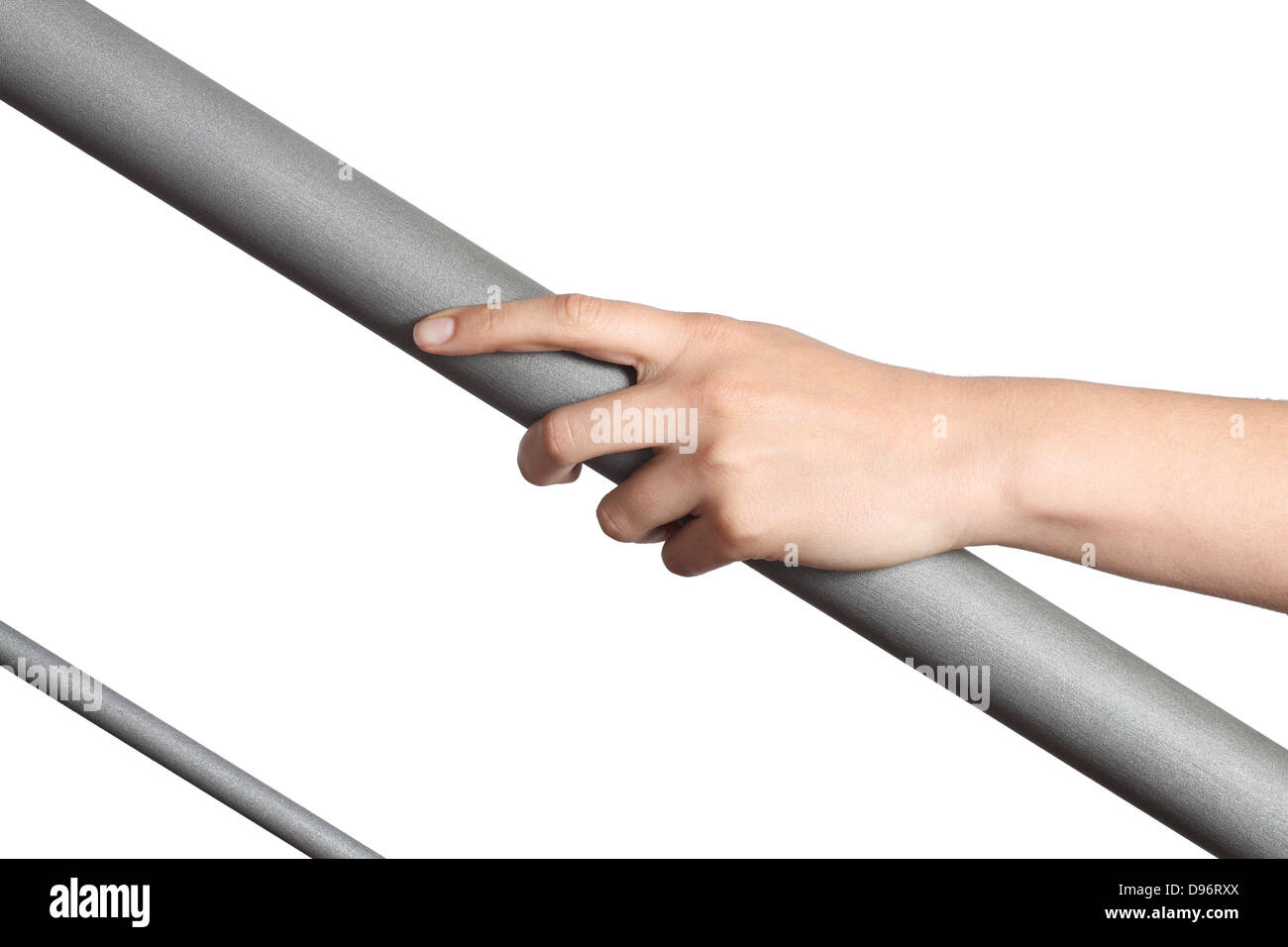 Woman hand resting on a railing isolated on a white background Stock ...