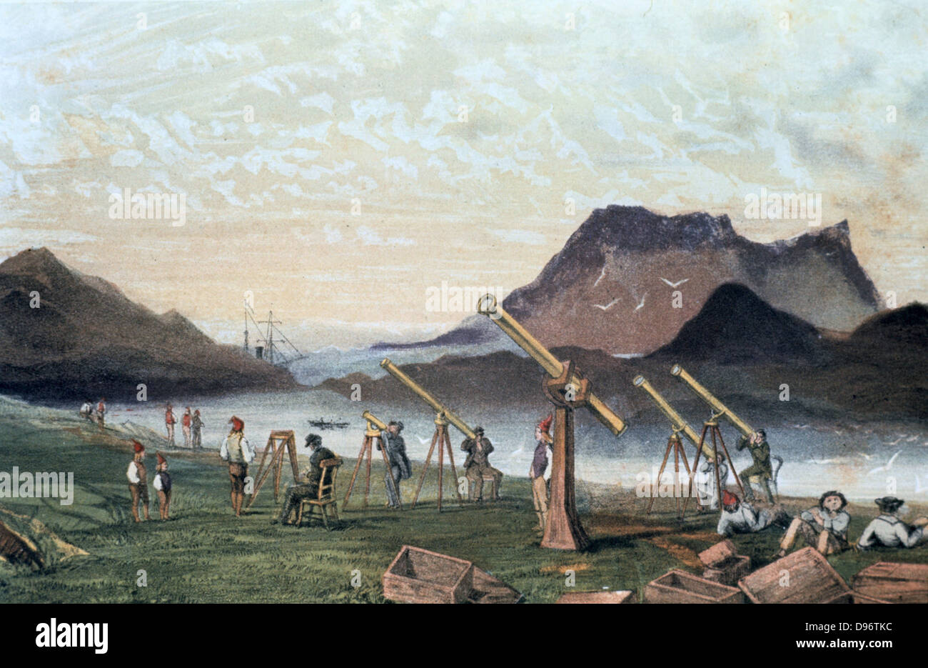 Total Solar Eclipse, 1851. Members of the Edinburgh expedition on Bue ...